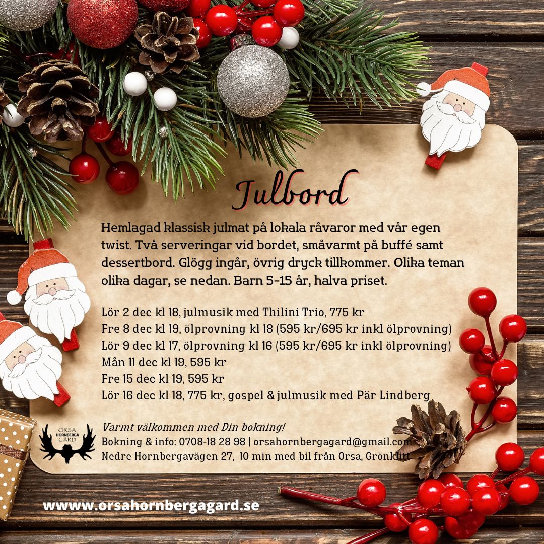 Julbord & jullunch - Orsa Hornberga Gård